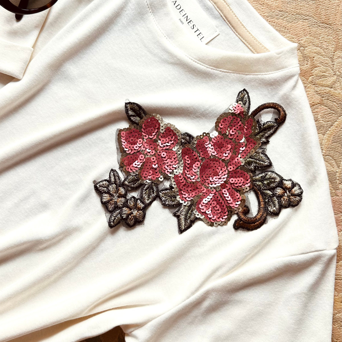 Patch broderie à coudre roses sequins – MADEINESTEL